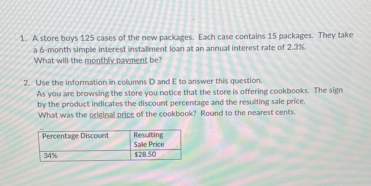 Solved A store buys 125 ﻿cases of the new packages. Each | Chegg.com