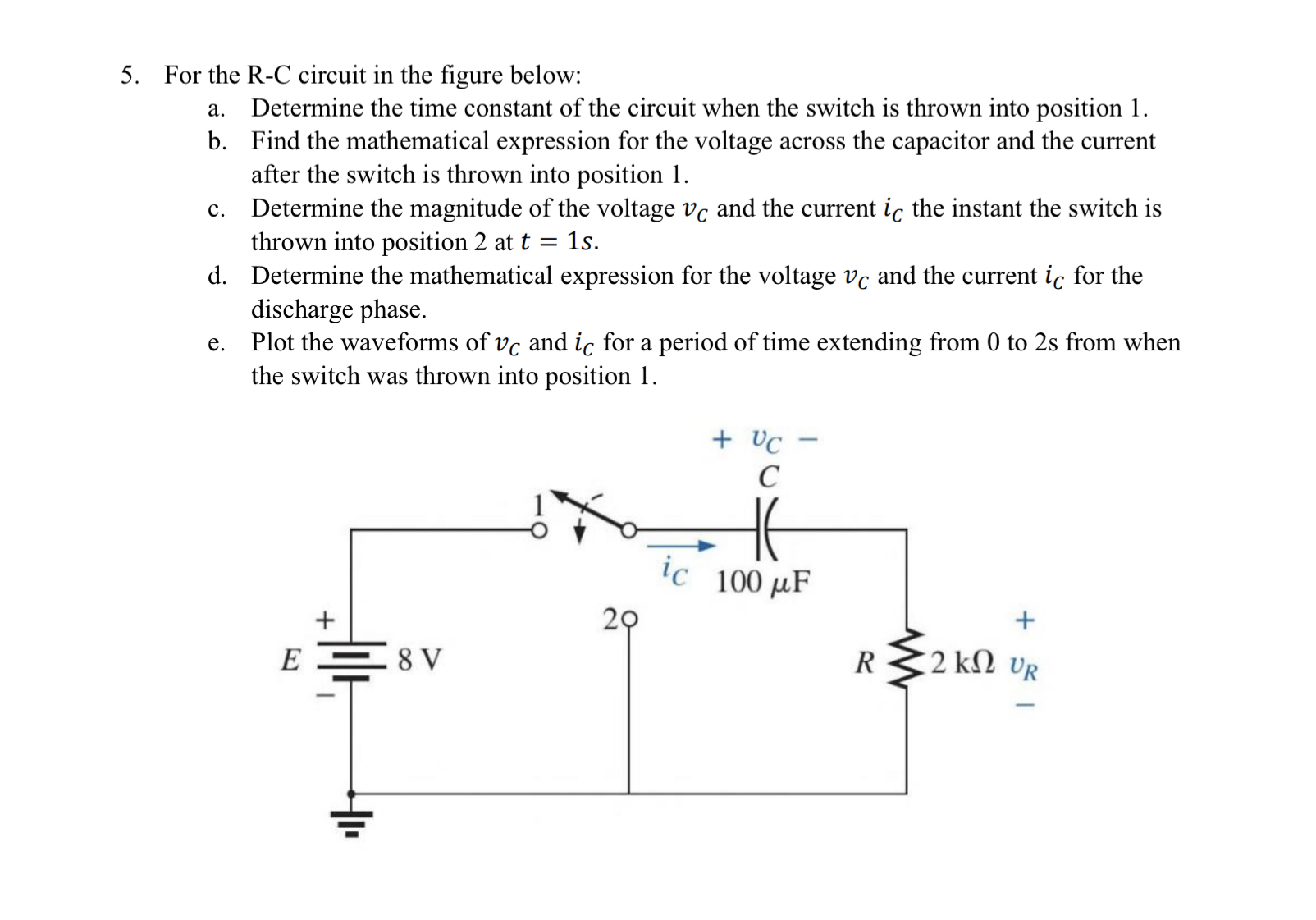 Solved For the R-C circuit in the figure below:a. ﻿Determine | Chegg.com