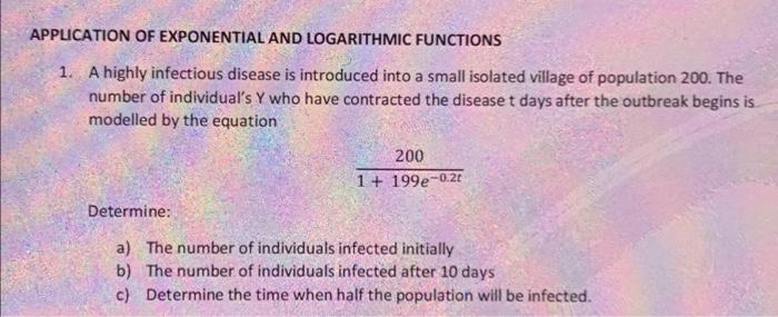 Solved PPLICATION OF EXPONENTIAL AND LOGARITHMIC FUNCTIONS | Chegg.com Solved PPLICATION OF EXPONENTIAL AND LOGARITHMIC FUNCTIONS | Chegg.com