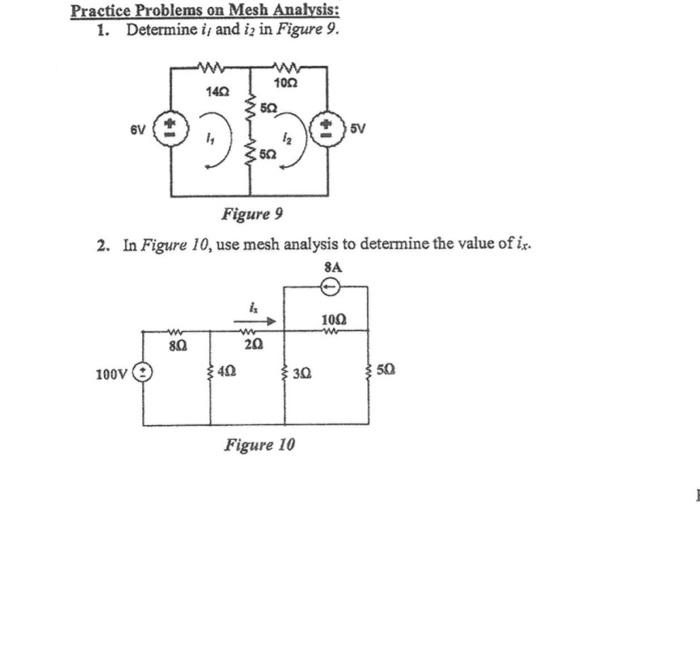 Solved Practice Problems On Mesh Analysis 1 Determine Ii 8227