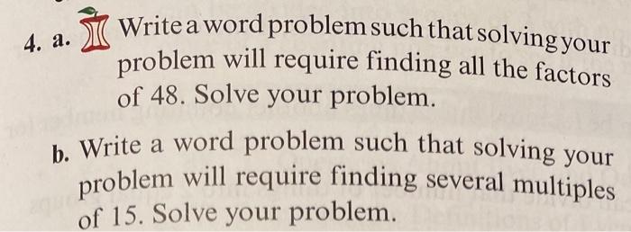 Solved 4. a. Write a word problem such that solving your | Chegg.com
