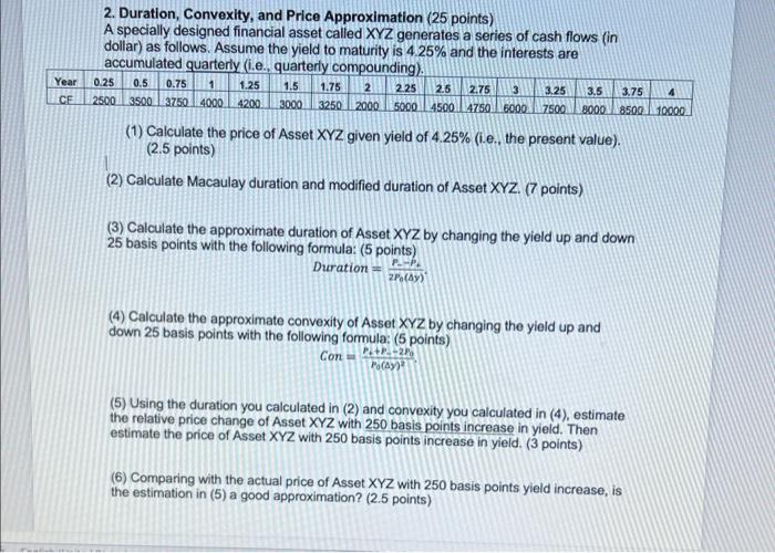 2. Duration, Convexity, and Price Approximation (25 | Chegg.com