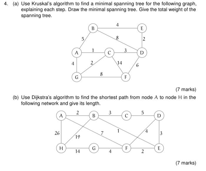 Solved (a) Use Kruskal's algorithm to find a minimal | Chegg.com