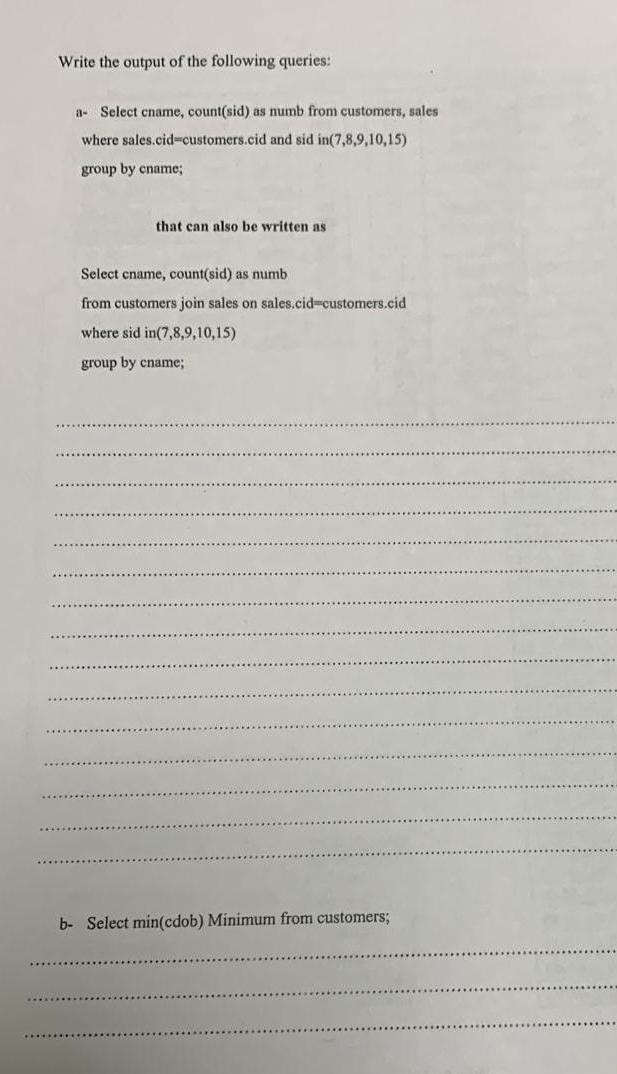 Solved Write the output of the following queries:a- ﻿Select | Chegg.com