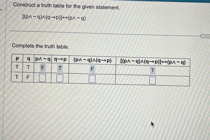 Solved Construct a truth table for the given statement. | Chegg.com