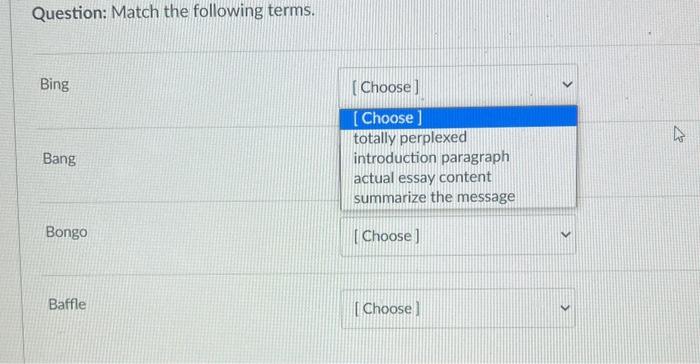 Question: Match the following terms. Bing Bang Bongo | Chegg.com
