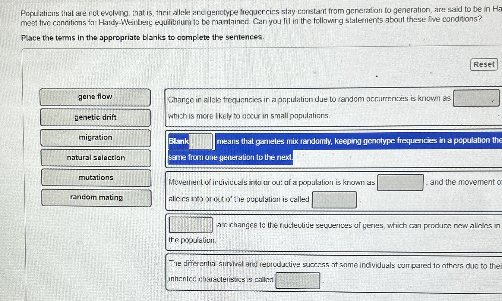 Solved Populations that are not evolving, that is, ﻿their | Chegg.com