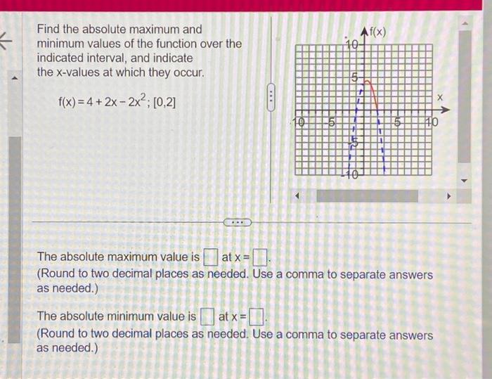 Solved Find the absolute maximum and minimum values of the | Chegg.com