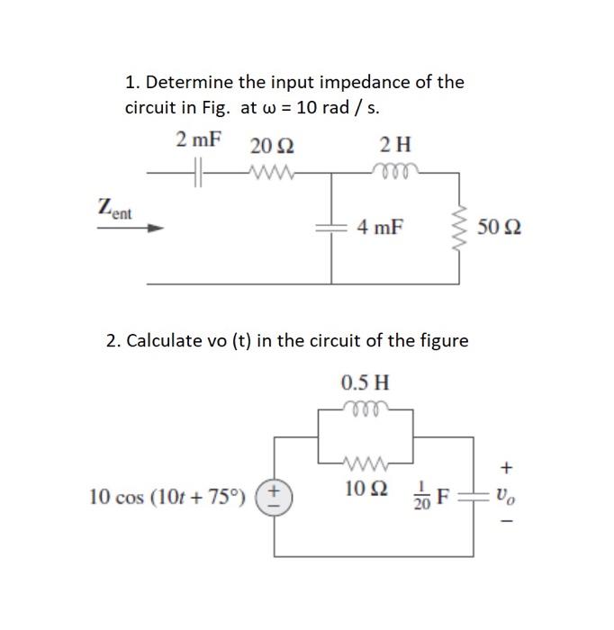 Solved 1. Determine the input impedance of the circuit in | Chegg.com