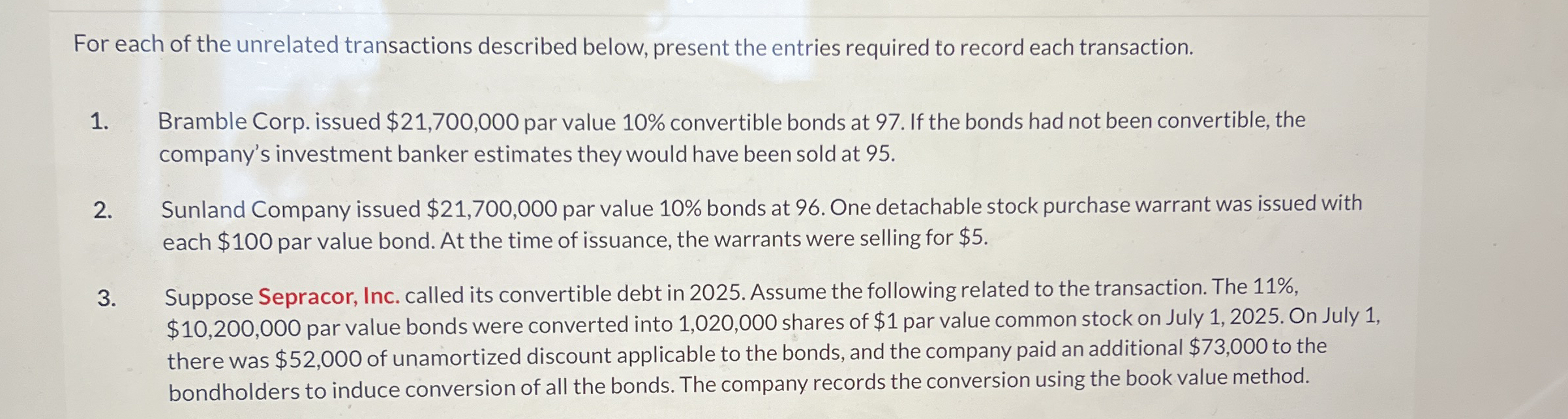 Solved For each of the unrelated transactions described | Chegg.com
