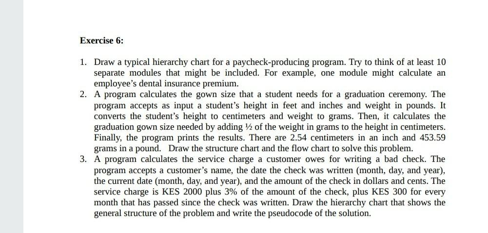 Solved Exercise 6: 1. Draw a typical hierarchy chart for a | Chegg.com