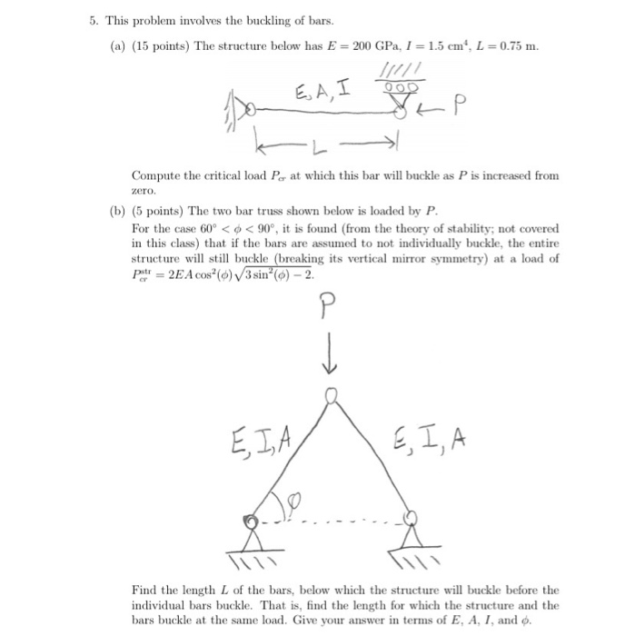 Solved 5. This problem involves the buckling of bars. (a) | Chegg.com