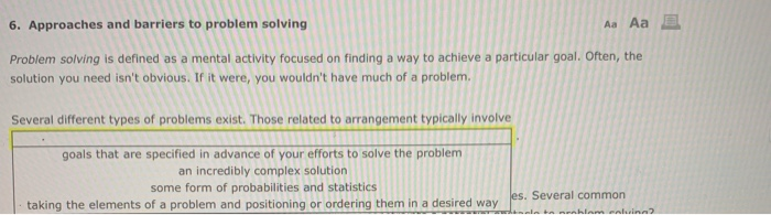 Solved 6. Approaches and barriers to problem solving Problem | Chegg.com
