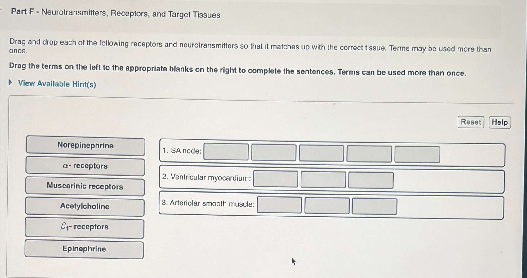 Solved Part F - ﻿Neurotransmitters, Receptors, and Target | Chegg.com