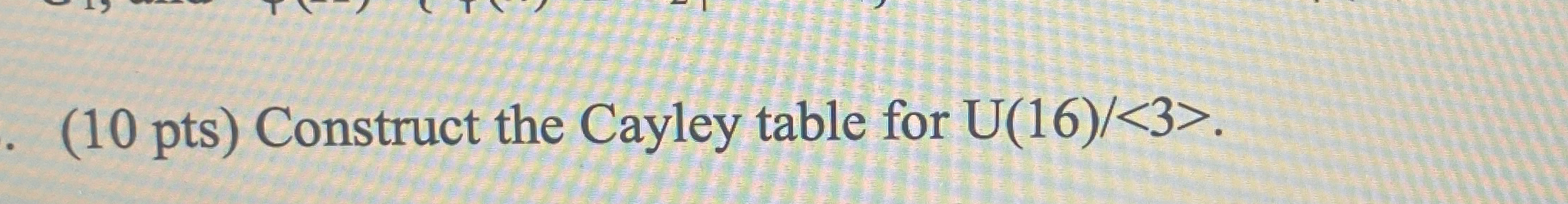 Solved (10 ﻿pts) ﻿Construct the Cayley table for U(16. | Chegg.com