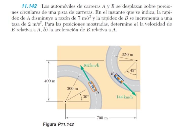 Solved 11.142 Los automóviles de carreras A y B se desplazan | Chegg.com