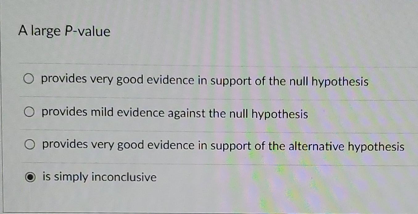 Solved A large P-value provides very good evidence in | Chegg.com