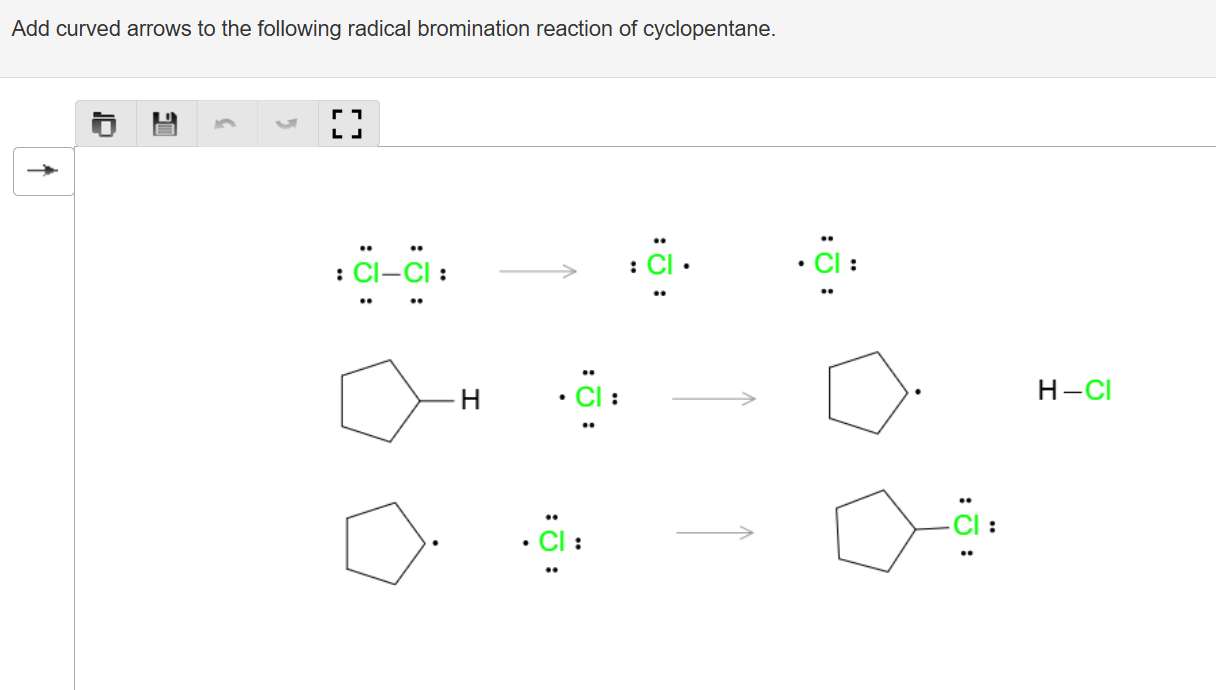 [Solved]: Add curved arrows to the following radical bromina