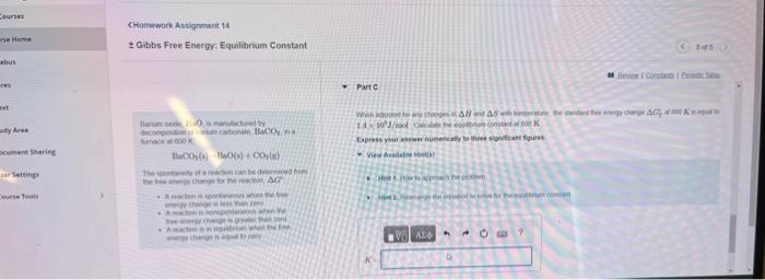 KHomework A ssignnwent 14 \pm Gibbs Free Energy: | Chegg.com