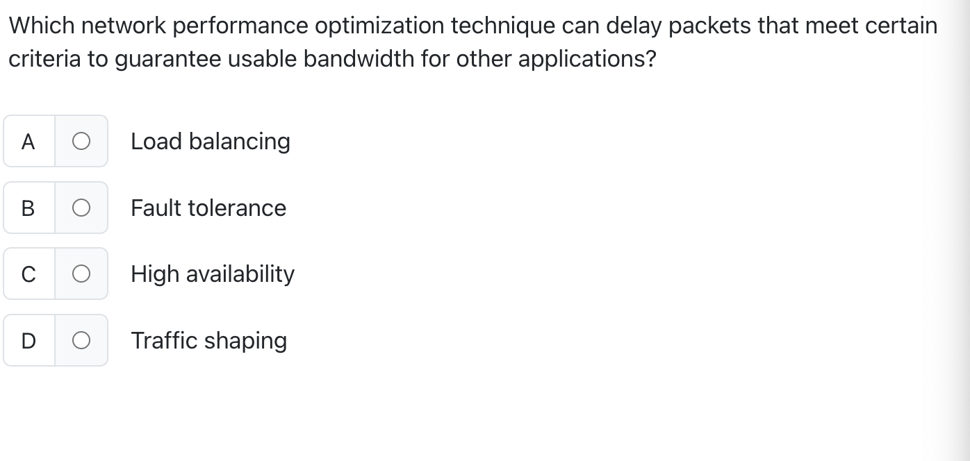 Solved Which network performance optimization technique can | Chegg.com