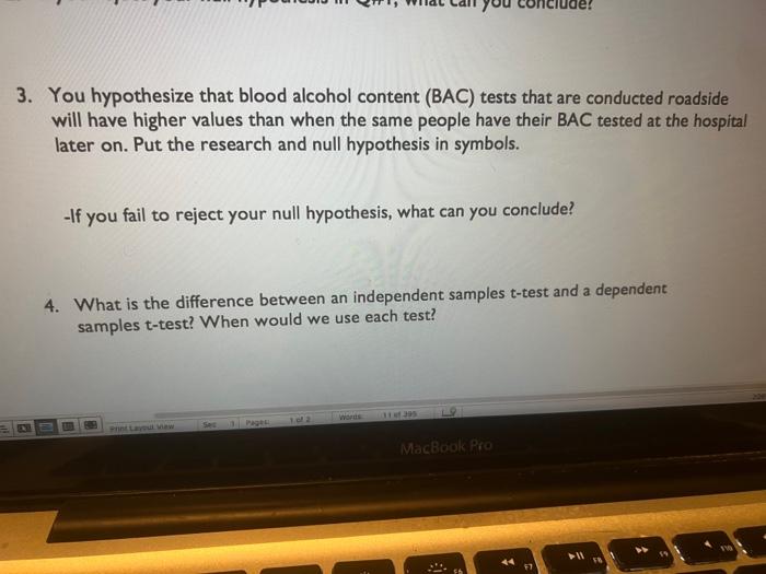 Solved 3. You hypothesize that blood alcohol content (BAC) | Chegg.com