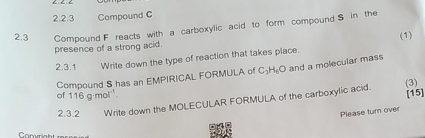 Compound F reacts with a carboxylic acid to form | Chegg.com