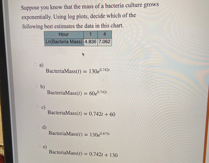 Solved Suppose you know that the mass of a bacteria culture | Chegg.com
