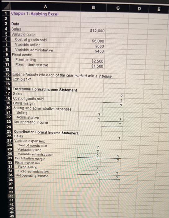 Solved 1. Enter Formulas in all cells that contain question | Chegg.com