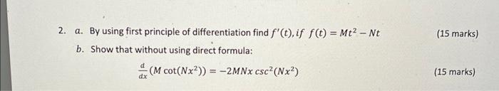 Solved 2. a. By using first principle of differentiation | Chegg.com