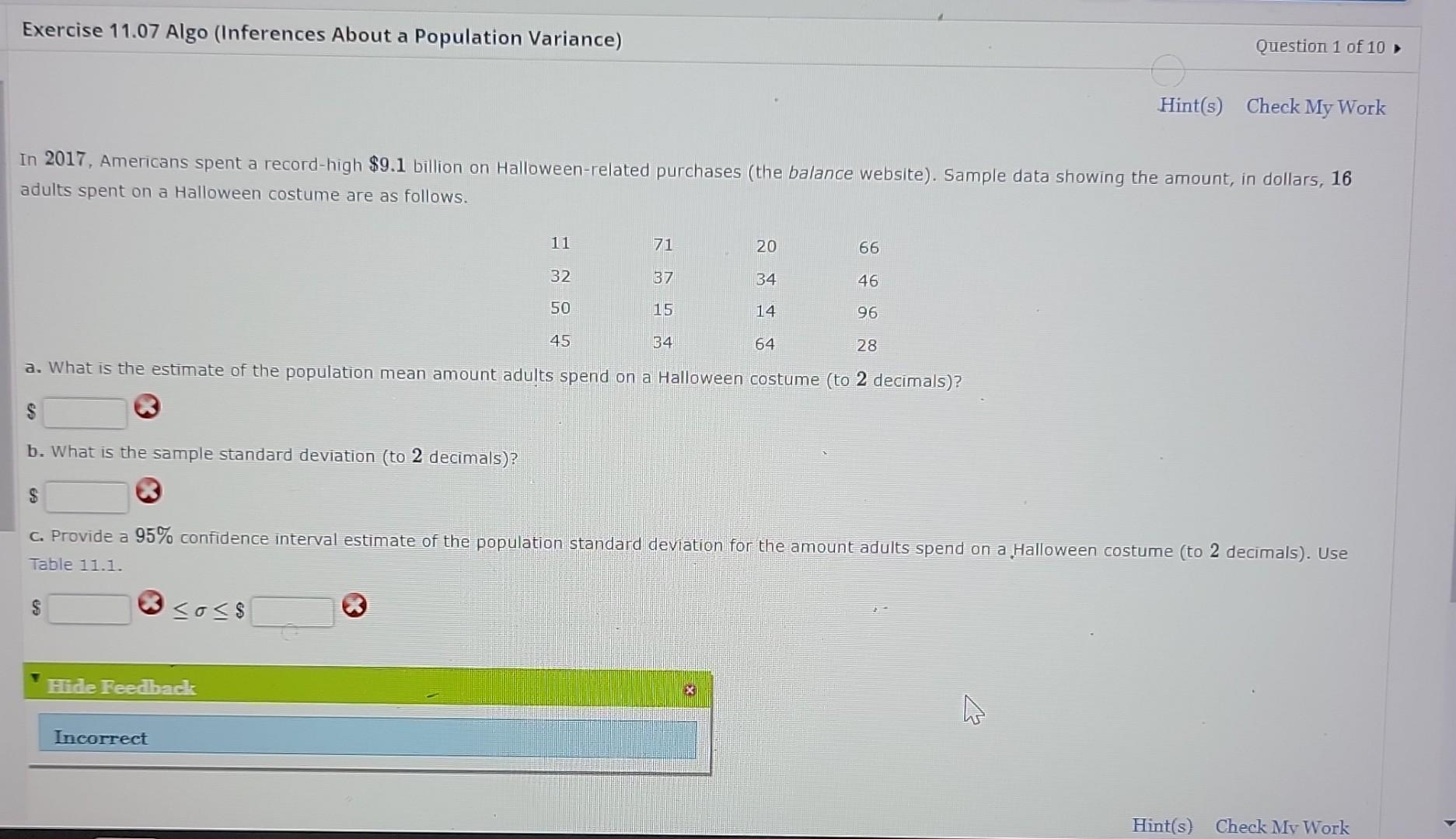 Solved Exercise 11.07 Algo (Inferences About a Population | Chegg.com