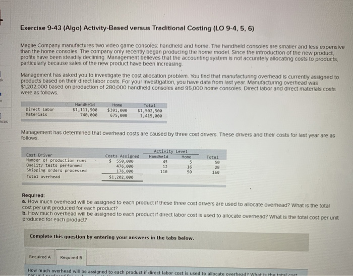 Exercise 9-43 (Algo) Activity-Based versus | Chegg.com