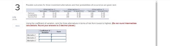 Solved Possible outcomes for three investment alternatives | Chegg.com