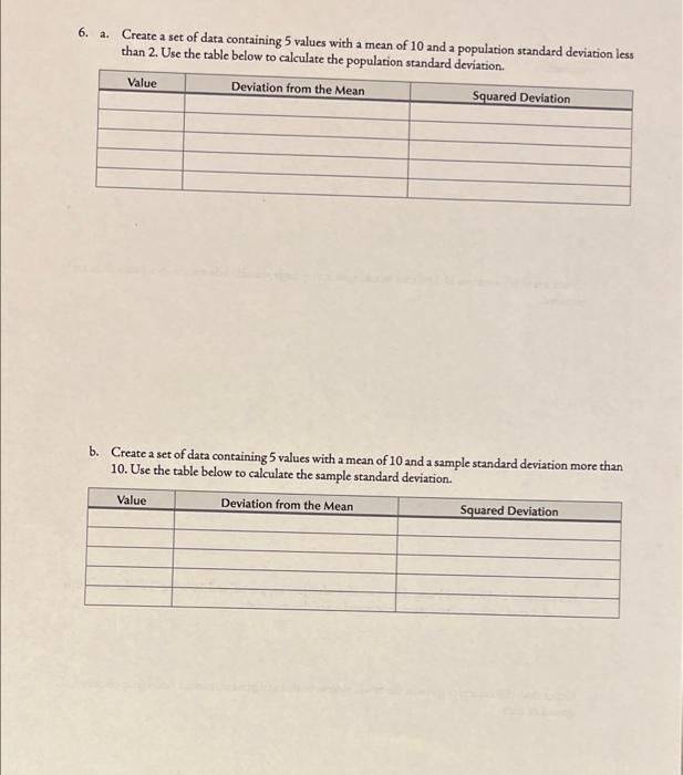 Solved 6 A Create A Set Of Data Containing 5 Values With A