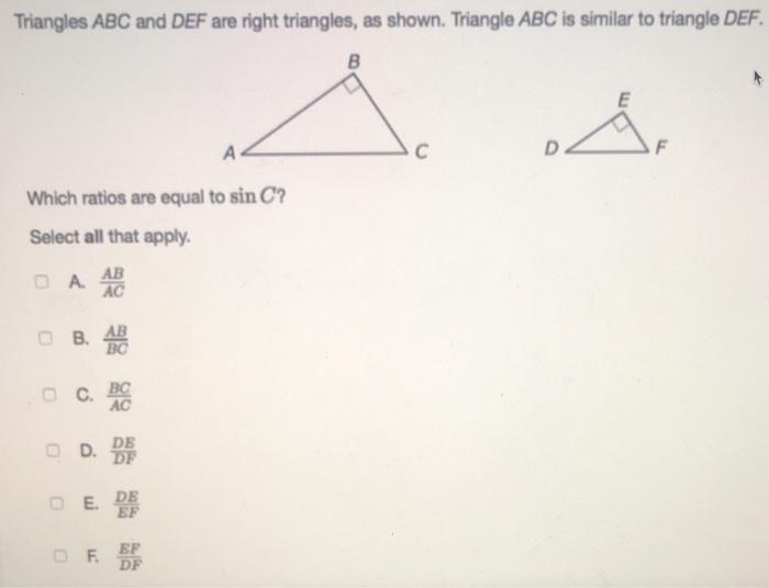 Solved Triangles ABC and DEF are right triangles, as shown. | Chegg.com