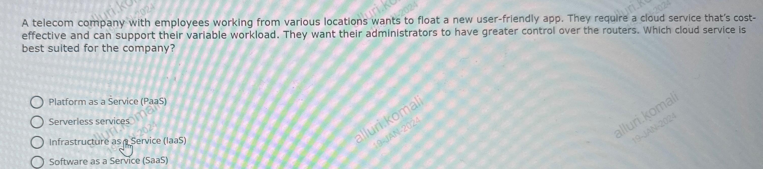 Solved A telecom company with employees working from various | Chegg.com