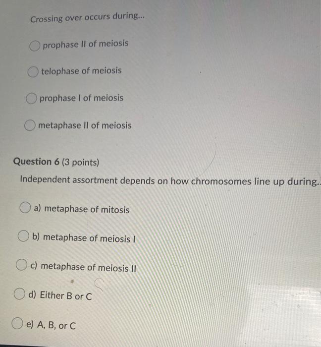 Solved Crossing over occurs during... O prophase Il of | Chegg.com