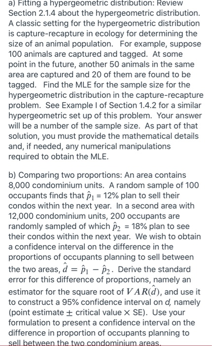 Solved a) Fitting a hypergeometric distribution: Review | Chegg.com