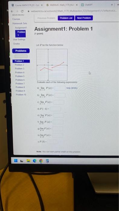 Solved Assignment1: Problem 1 (t) point) Let F be the | Chegg.com