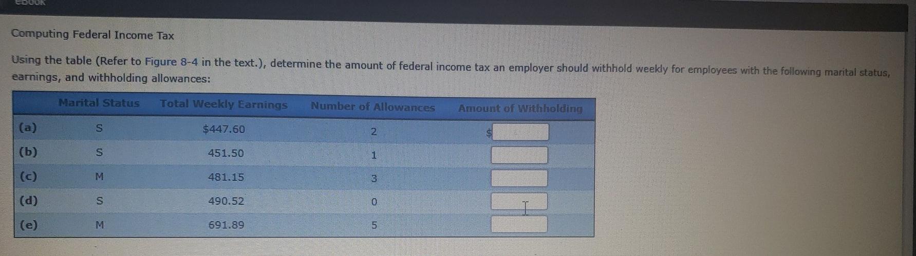 Solved Computing Federal Income Tax Using the table (Refer | Chegg.com
