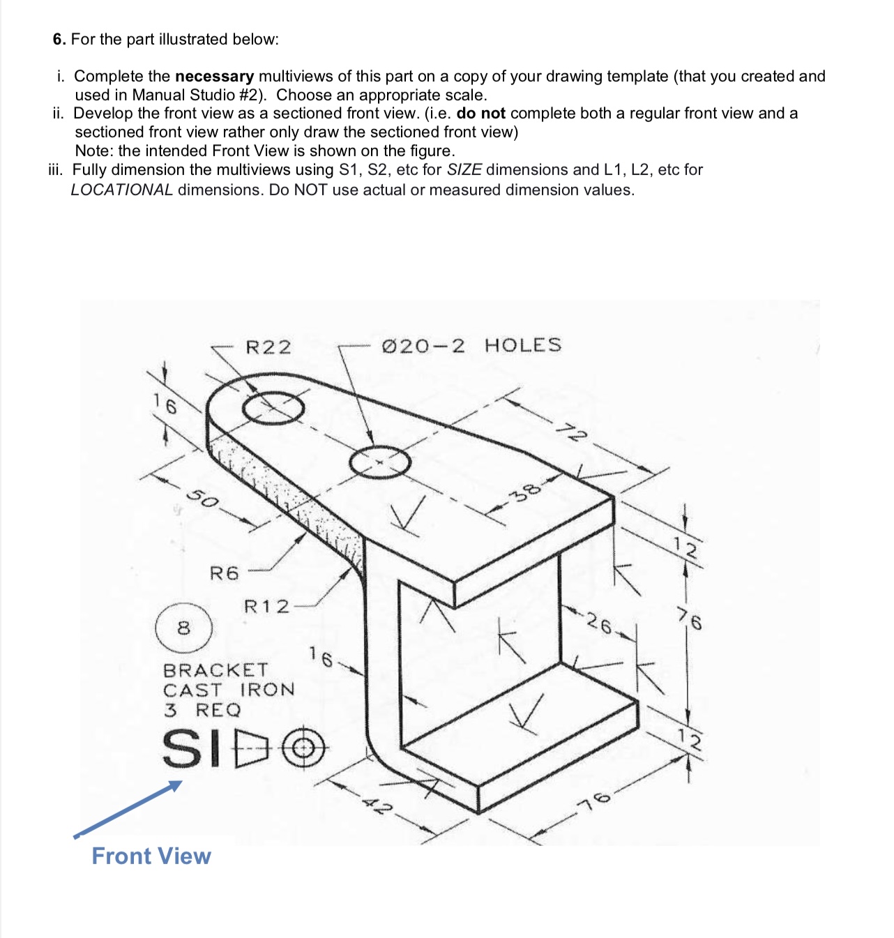 Solved Complete the necessary multiviews of this part on a | Chegg.com
