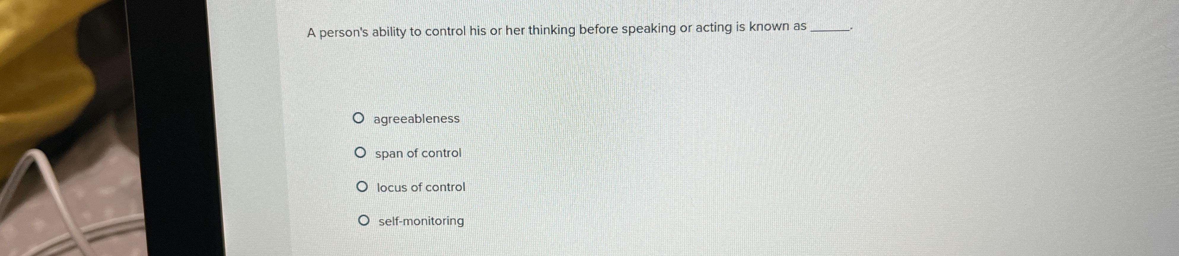 Solved A person's ability to control his or her thinking | Chegg.com