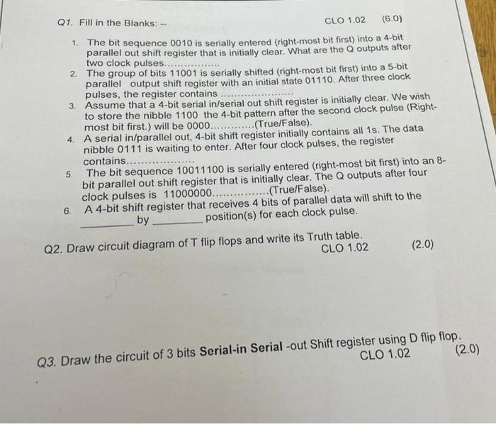 Solved Solve all the Q1 (1, 2, 3, 4, 5, 6) Q2 and Q3 | Chegg.com