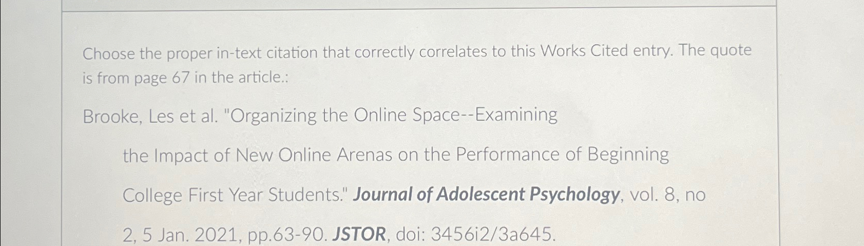 Solved Choose the proper in-text citation that correctly | Chegg.com