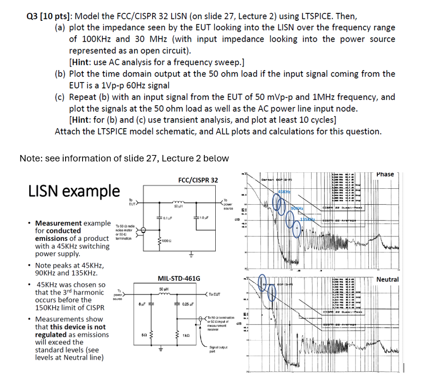 Q3 [10 ﻿pts]: Model the FCC/CISPR 32 ﻿LISN (on slide | Chegg.com