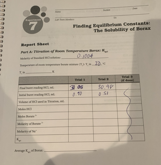 Solved Date Section Name TA Experiment Lab Team Members 7 | Chegg.com