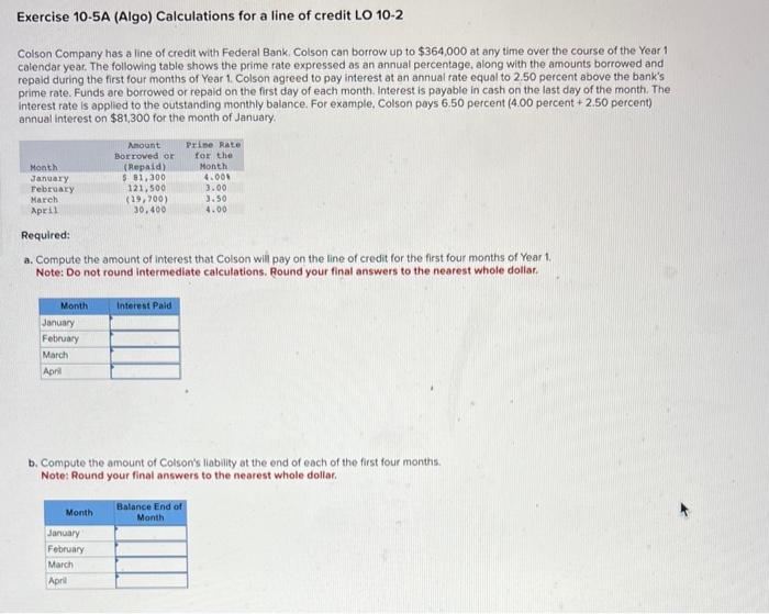 Solved Exercise 10-5A (Algo) Calculations for a line of | Chegg.com