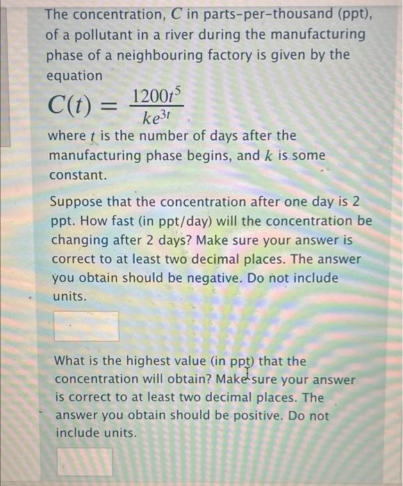 Solved The concentration, C in parts-per-thousand (ppt), of | Chegg.com