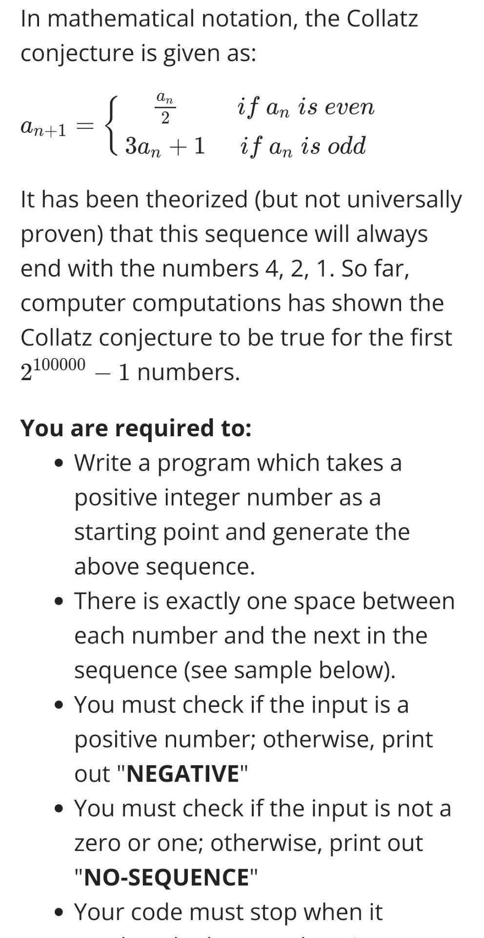 Solved HW2-B - The Collatz Conjecture Collapse context The | Chegg.com