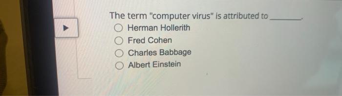 Solved The term "computer virus" is attributed to Herman | Chegg.com