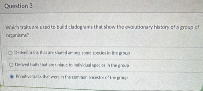 Solved Which traits are used to build cladograms that show | Chegg.com